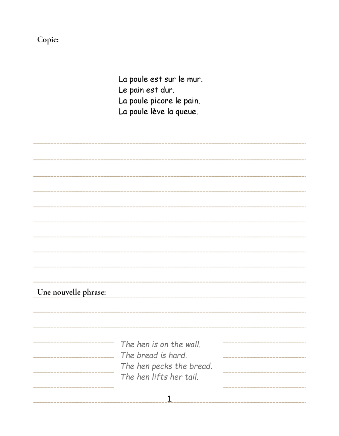 Beginner French Copywork - CM Everyday French